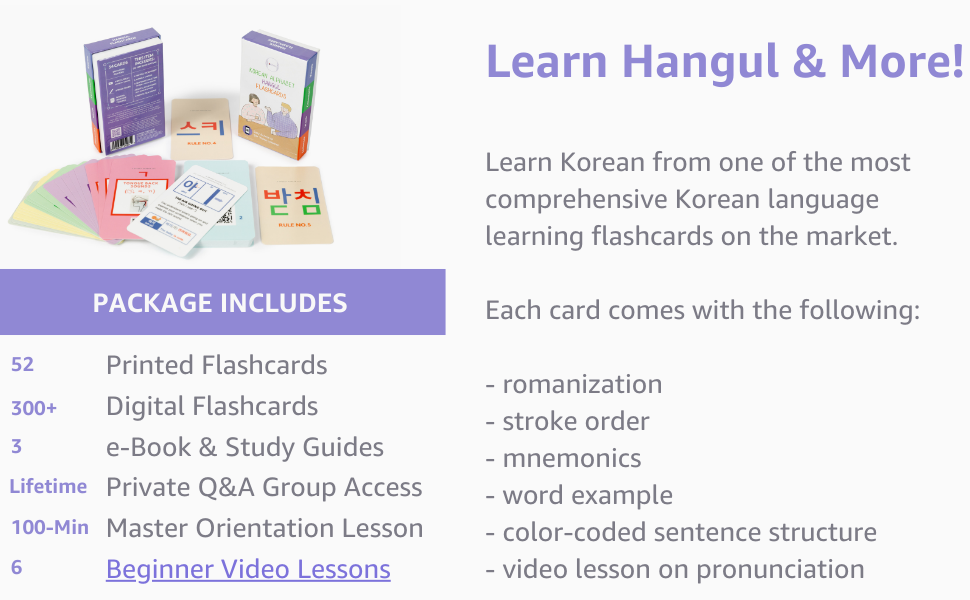 (1. SUPREME BUNDLE) Hangul & Survival Korean Flashcards w/ COMPLETE Le ...